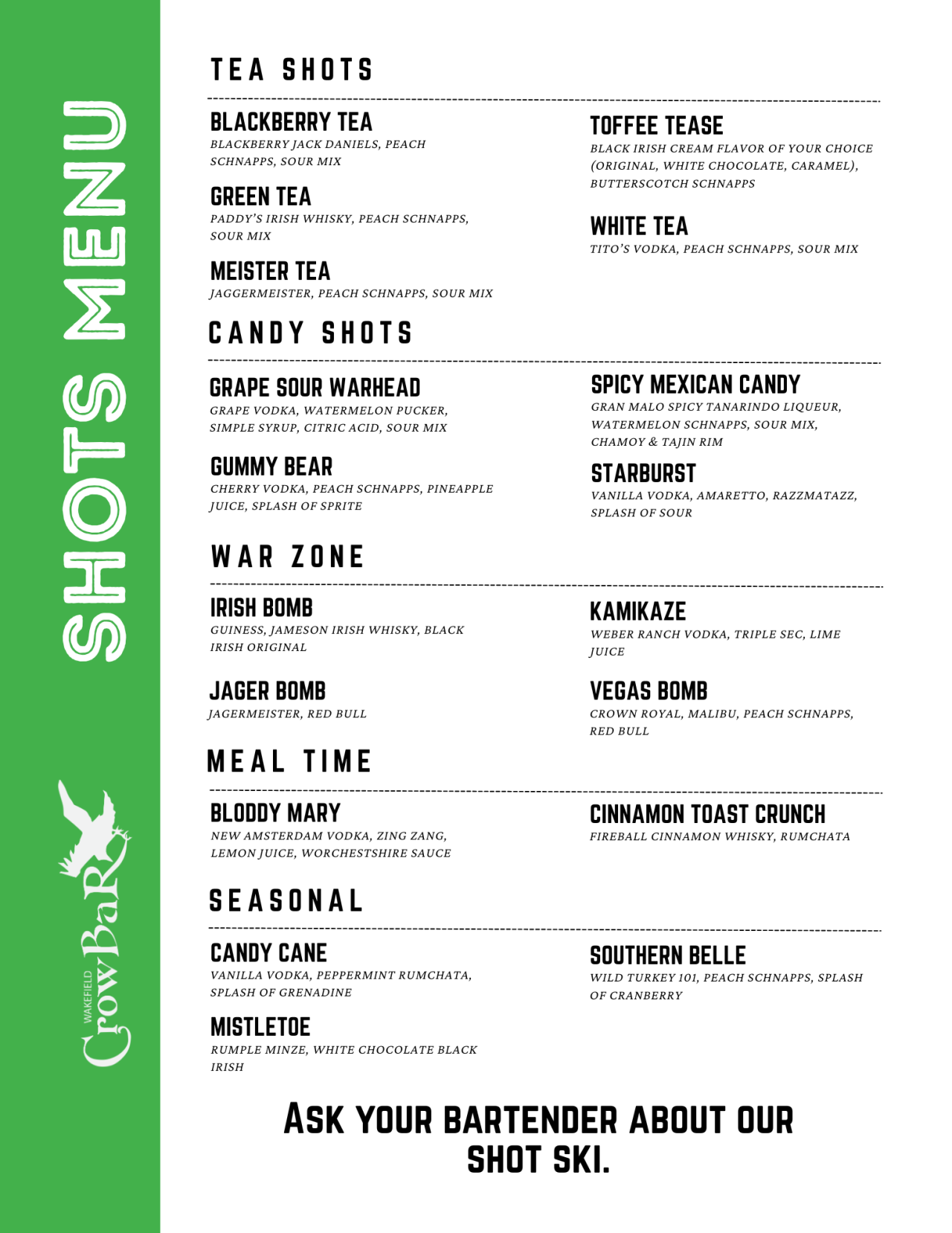 Beer, Wine and Cocktail Menu | Wakefield Crowbar