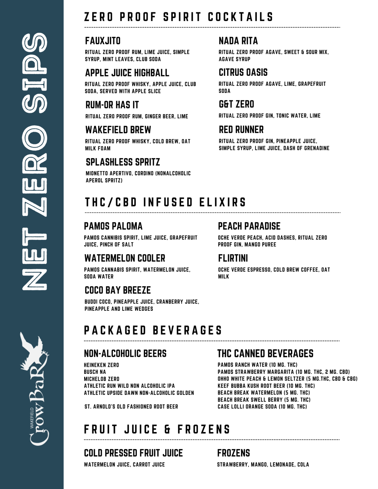Beer, Wine and Cocktail Menu | Wakefield Crowbar